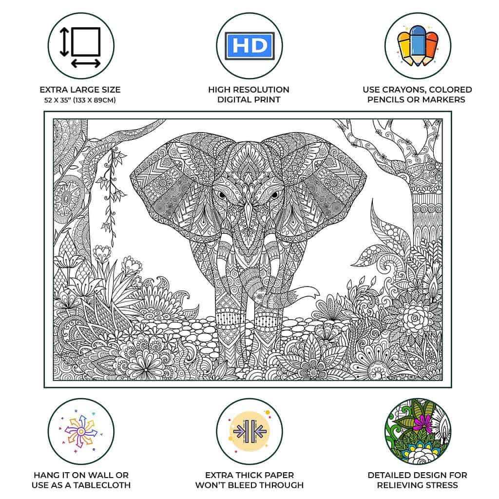 Elephant Coloring Poster - Dekali Designs