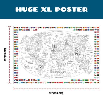 Kids World Map - (35x52") Giant Coloring Poster for Children